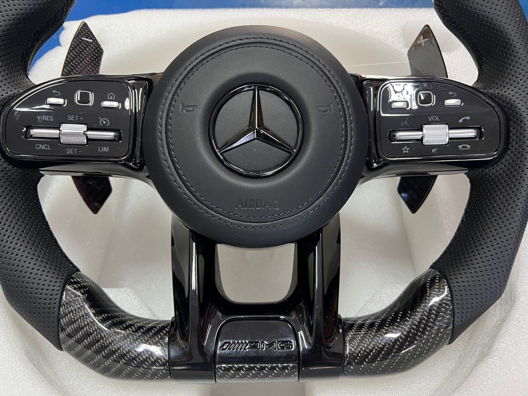Mercedes benz amg carbon fiber steering wheel a b c cla e slk s gla glc ...