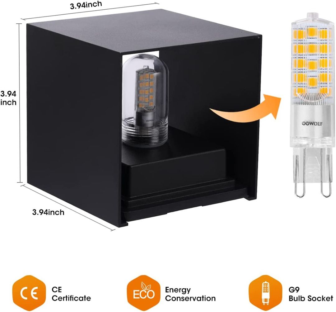 OOWOLF LED Wall Light Up and Down Lights G9 Bulb Living Indoor/Outdoor IP65, 3000K, Warm White ...