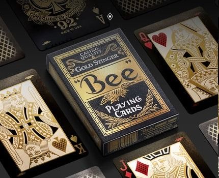 Poker Cards - Bee Gold Stinger Playing Cards, USPCC 2022, Premium tuck paper featuring black ...