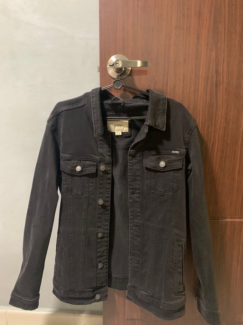 Pull & Bear Black Denim Jacket, Men's Fashion, Coats, Jackets and Outerwear on Carousell