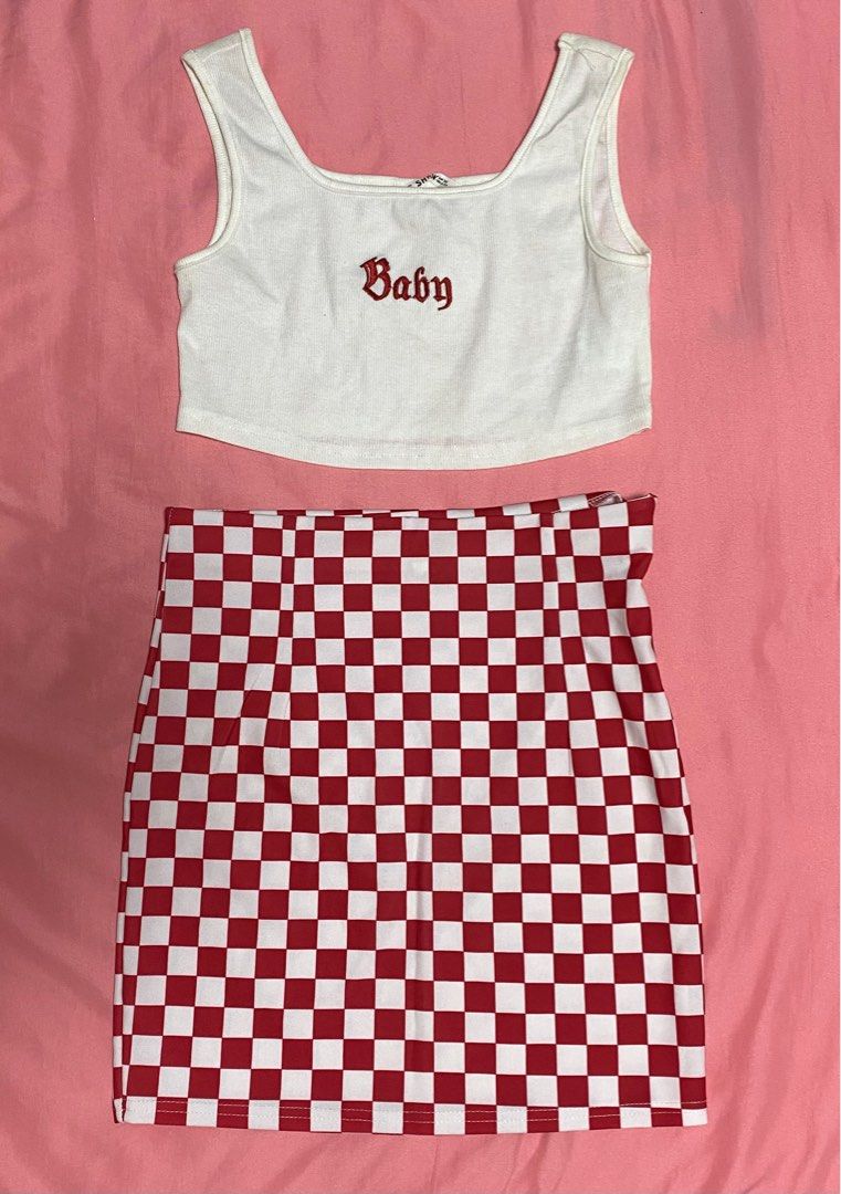 Red Checkered Set, Women's Fashion, Dresses & Sets, Sets or Coordinates ...