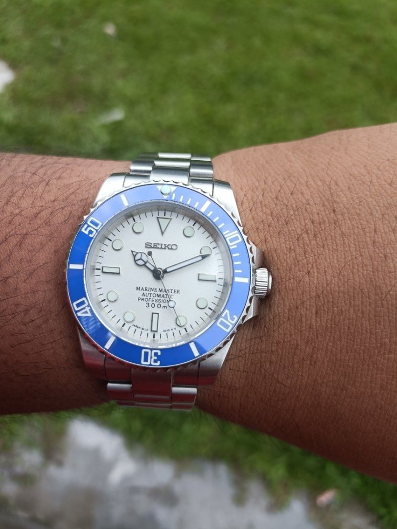Seikomod Submariner Blue Bezel white dial, Men's Fashion, Watches ...