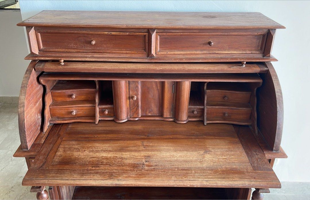 Roll top Teak Study Table, Furniture & Home Living, Furniture, Tables ...