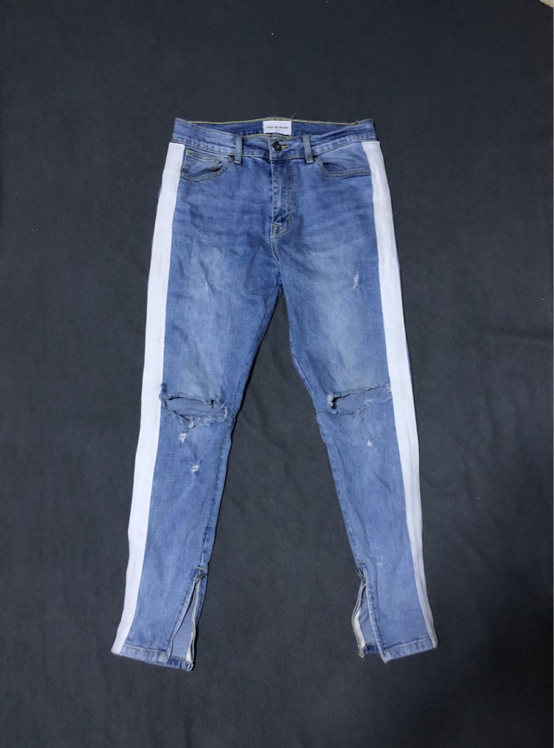 Tattered Pants Side Tape, Men's Fashion, Bottoms, Jeans on Carousell