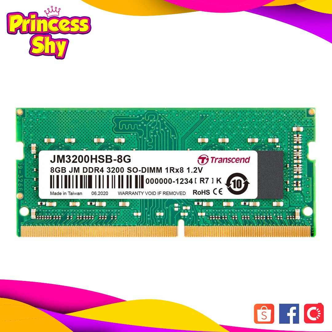 Transcend JetRam 8GB DDR4 3200 MHz SODIMM Laptop Memory Ram, Computers ...