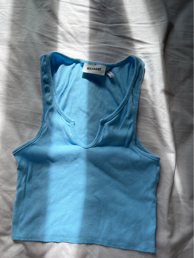 WEEKDAY blue tank, Women's Fashion, Tops, Sleeveless on Carousell