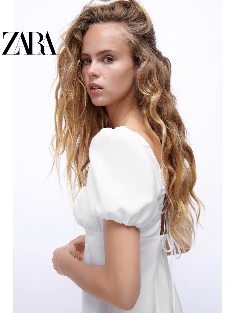 ZARA Back Tie MIDI Dress in White, Women's Fashion, Dresses & Sets, Dresses on Carousell