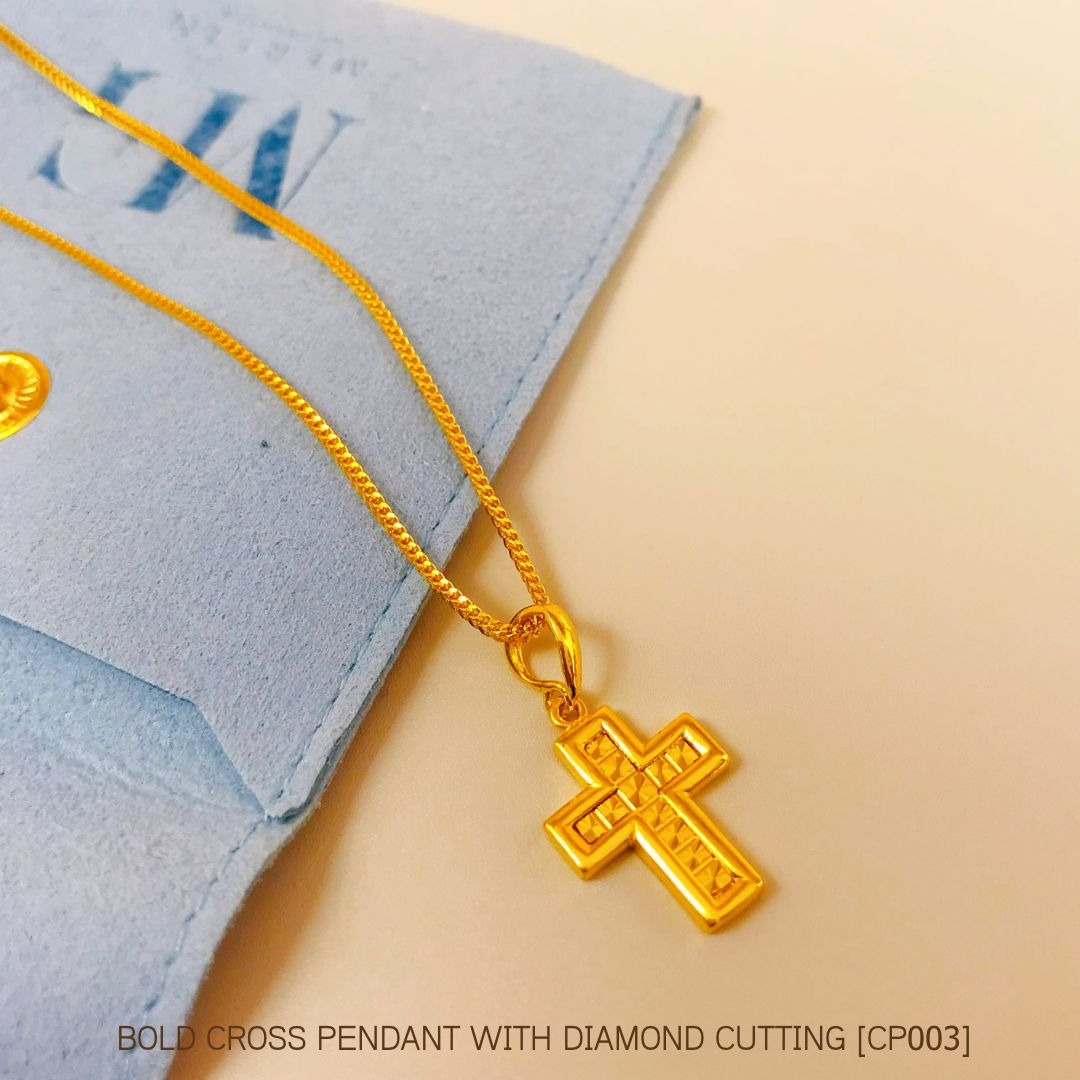 916 Gold Bold Cross Pendant with Diamond Cutting [CP003], Women's ...