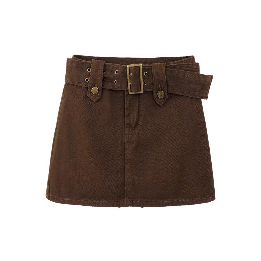 Brown Denim Skirt, Women's Fashion, Bottoms, Skirts on Carousell
