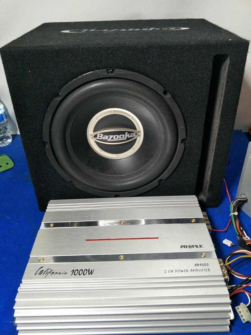 Car Audio Bazooka 12" Subwoofer & California 2 Channel Amplifier for ...