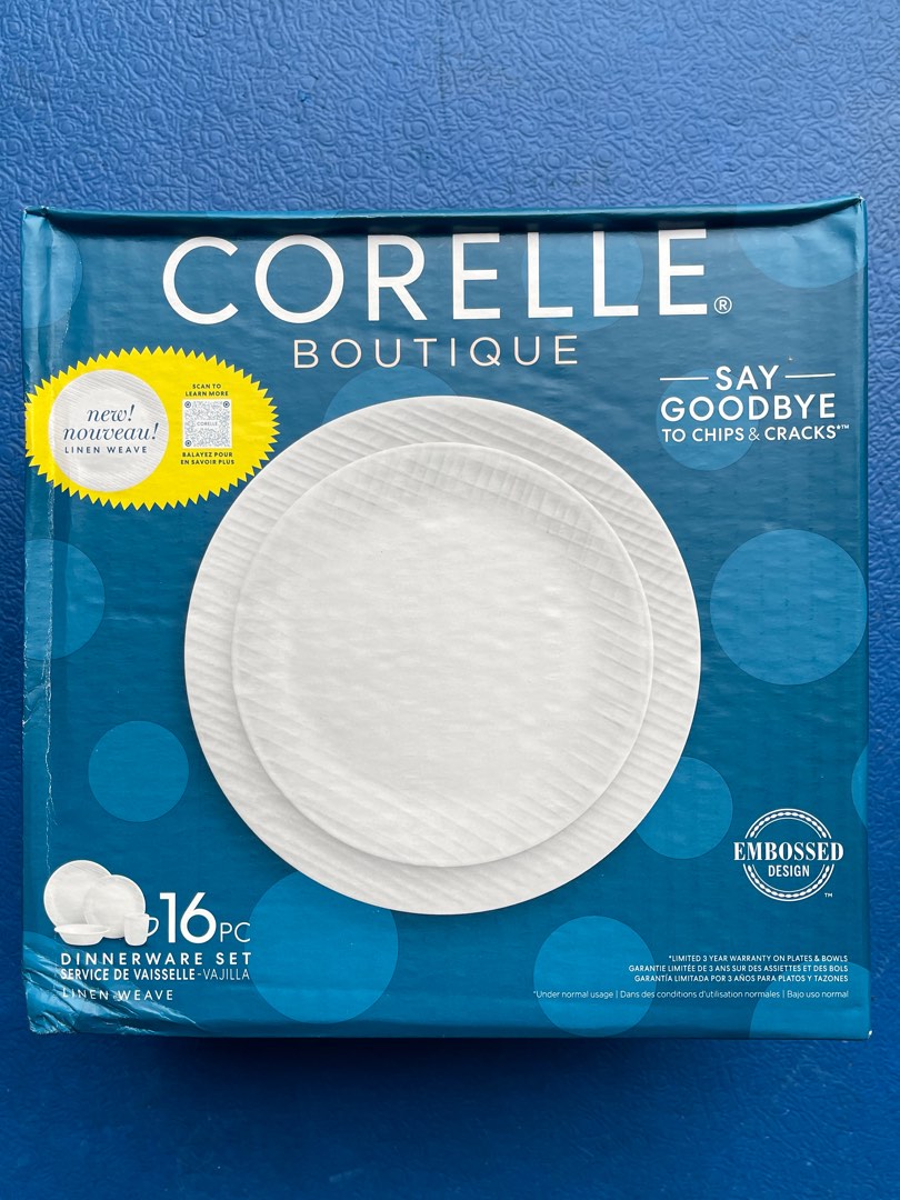 Corelle 16pc dinnerware set in Linen Weave, Furniture & Home Living ...