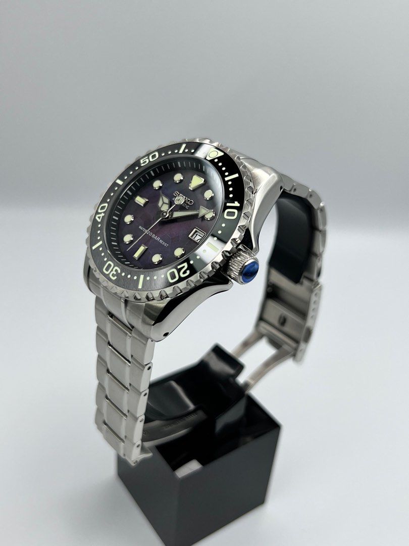 Custom Grand Seiko Mod 44mm Black Pearl GS Diver w/ Lumed Bezel, Men's ...
