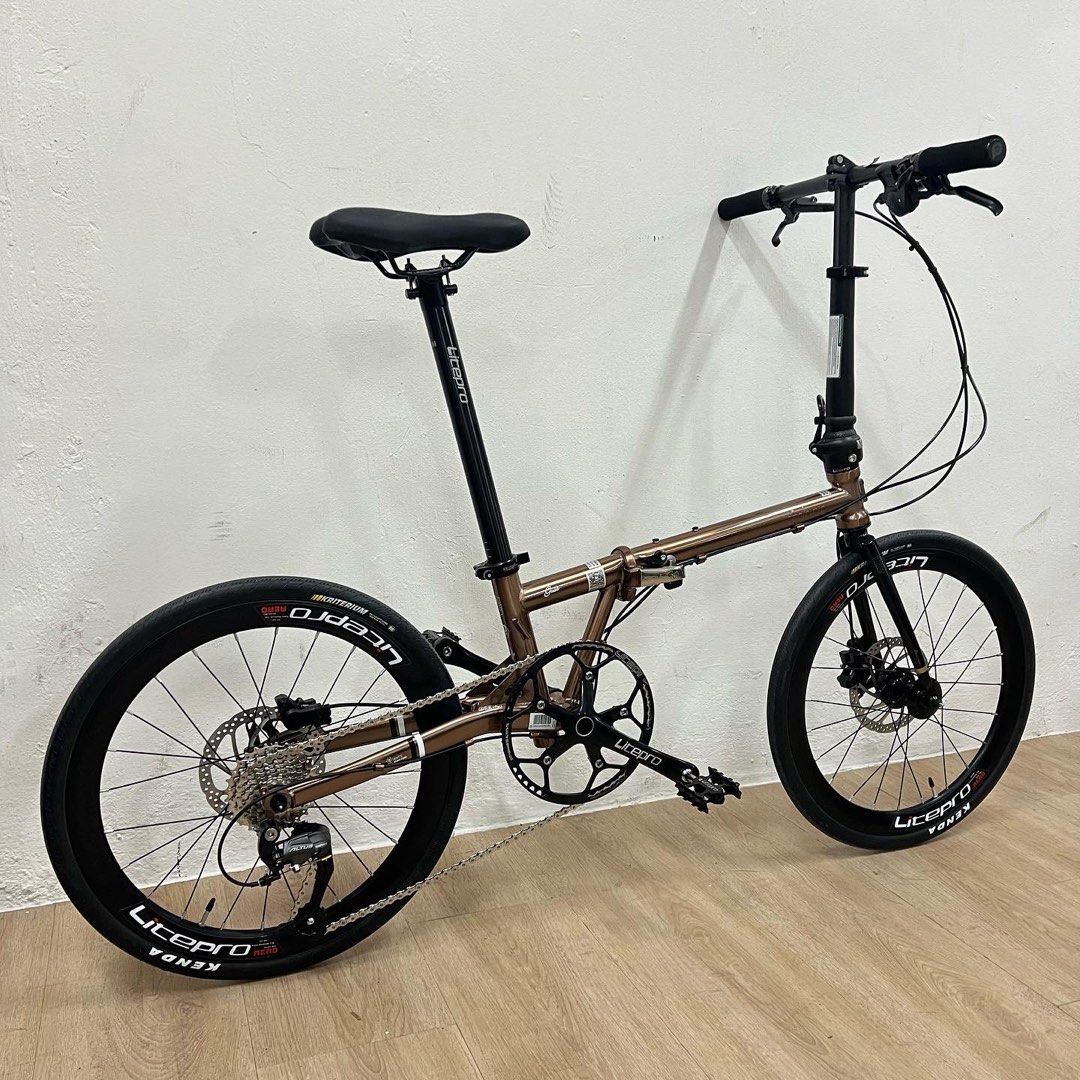 Fnhon gust foldable bike rose gold titanium foldie shimano litepro ...