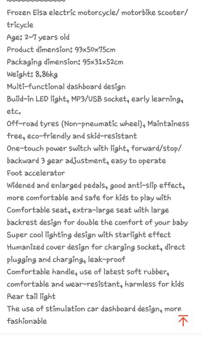 Frozen electric motorbike, Hobbies & Toys, Toys & Games on Carousell