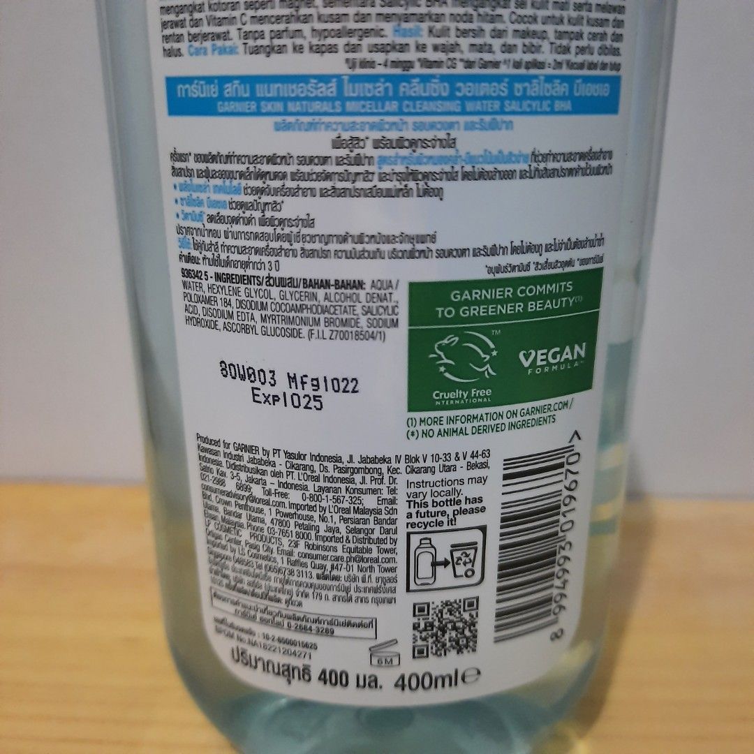 Garnier Micellar Water Salicylic Blue - 400ml, Kesehatan & Kecantikan ...