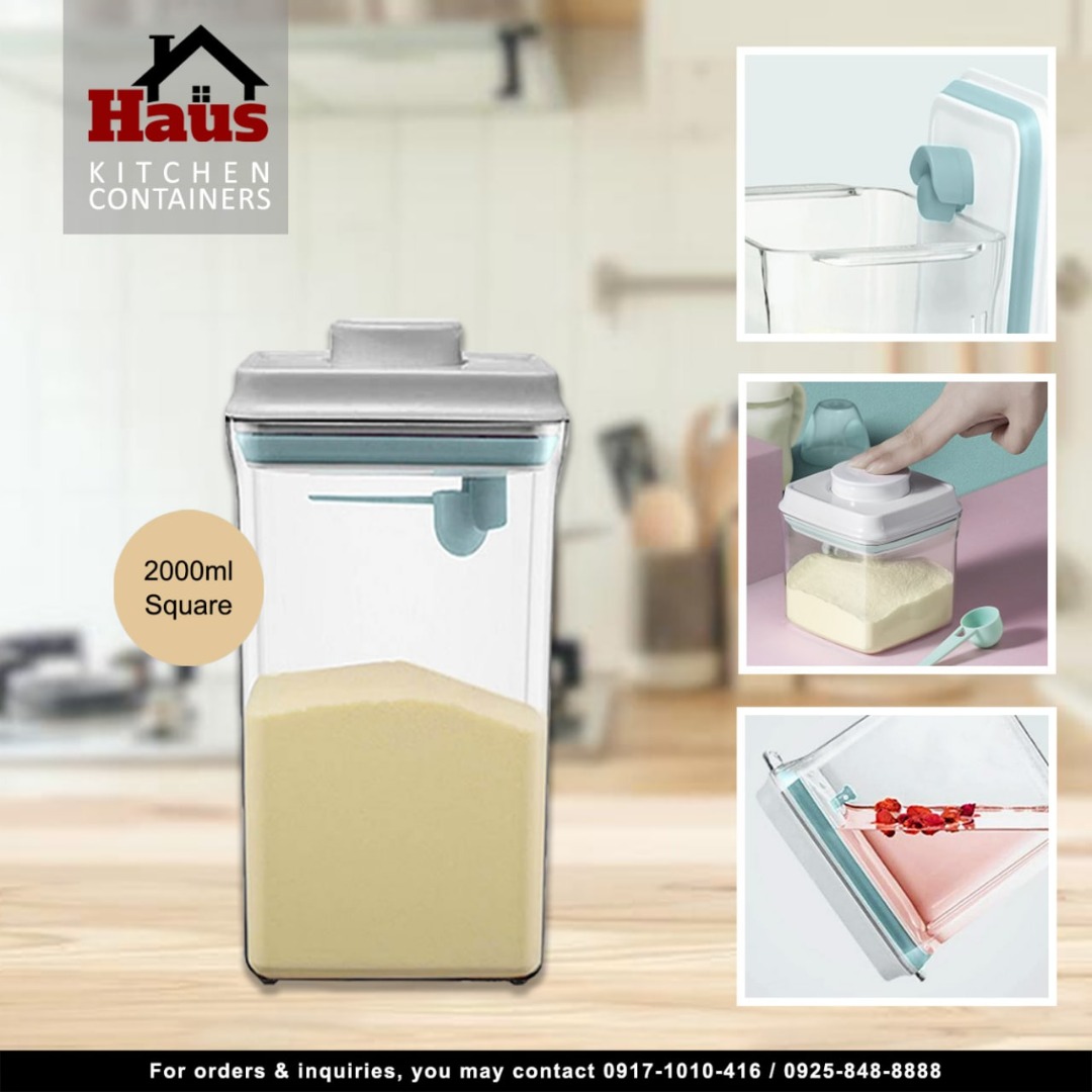 Haus Food Container Square Airtight 1 Touch Button, Furniture & Home Living, Kitchenware ...