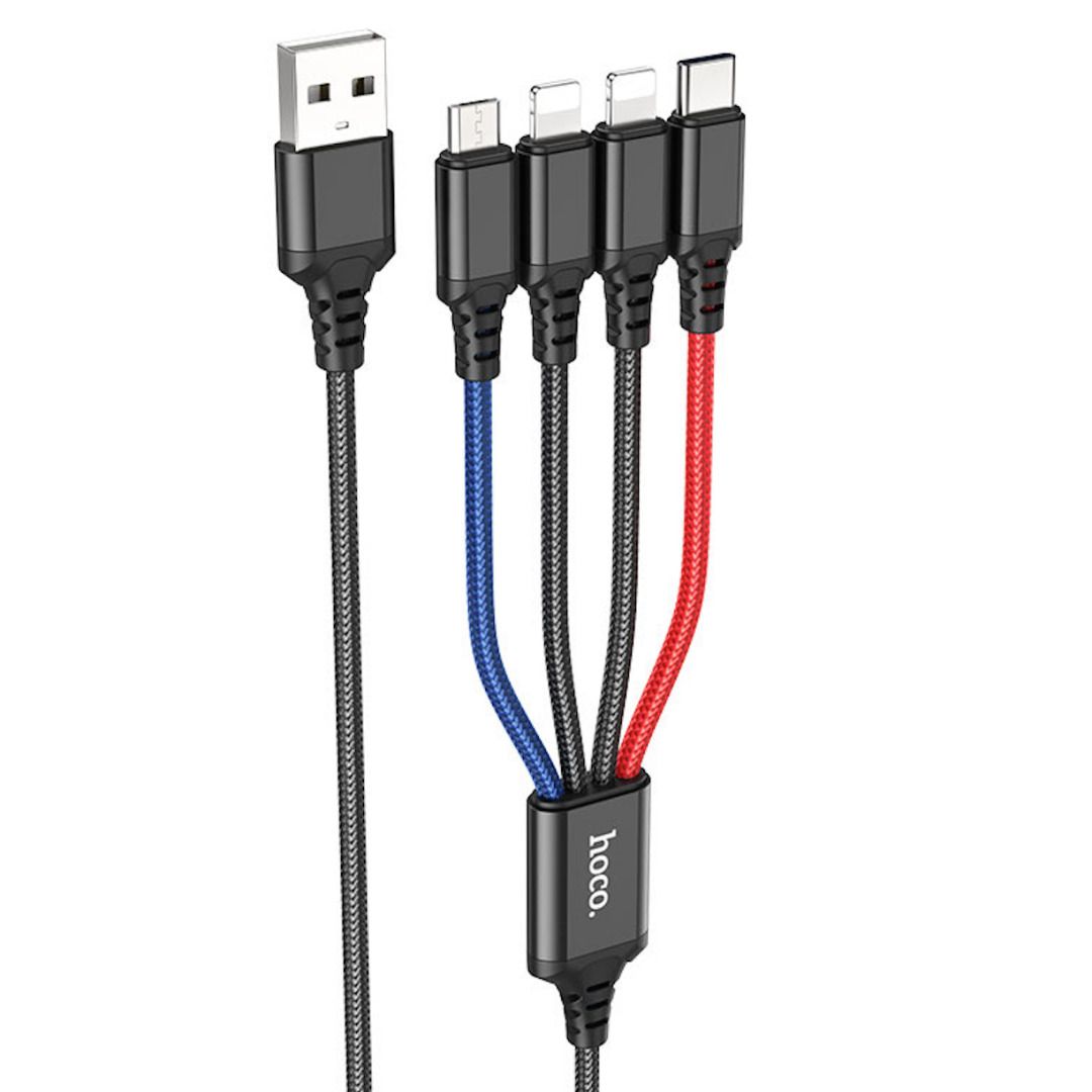 Hoco X76 Super 4-in-1 Charing Cable USB Fast Charging Wire Lightning x2 Type C Micro 4 in 1 Type ...