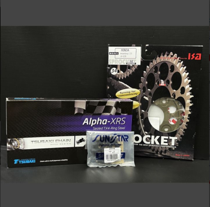 Honda Monkey 125 Tsubaki Alpha XRS Chain with Sunstar & ISA Sprocket ...