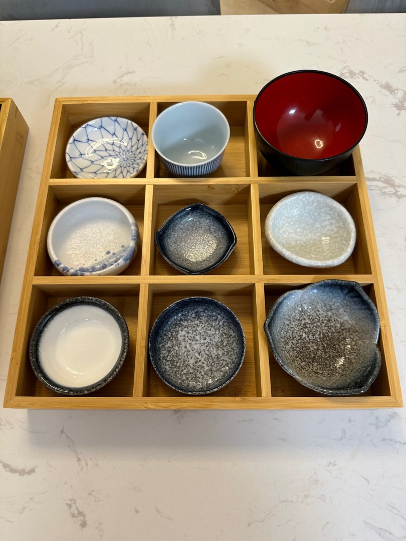 Japanese bowl selection in bamboo box x2, Furniture & Home Living ...