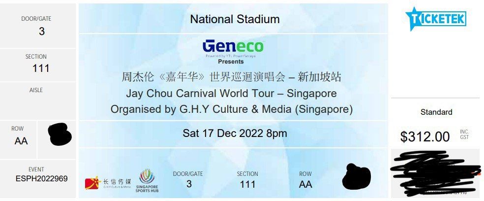 Jay Chou sat 17 Dec cat 3, Tickets & Vouchers, Event Tickets on Carousell