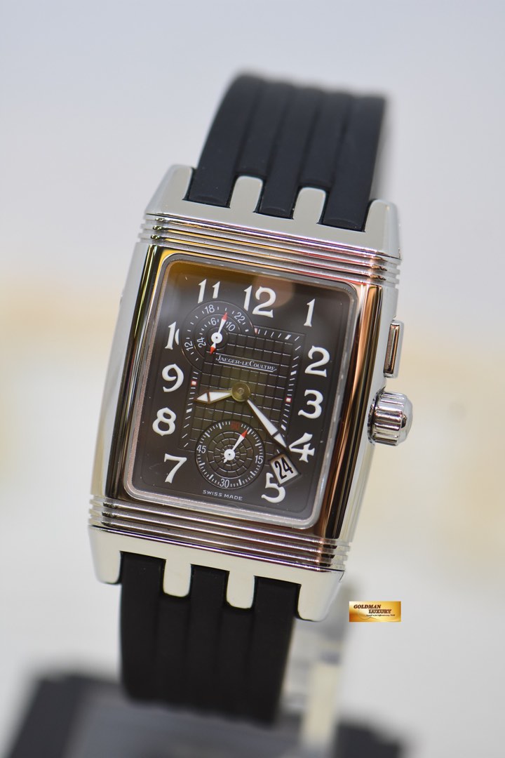 JLC REVERSO DUO GRANSPORT BLACK DIAL STEEL IN RUBBER STRAP MANUAL ...