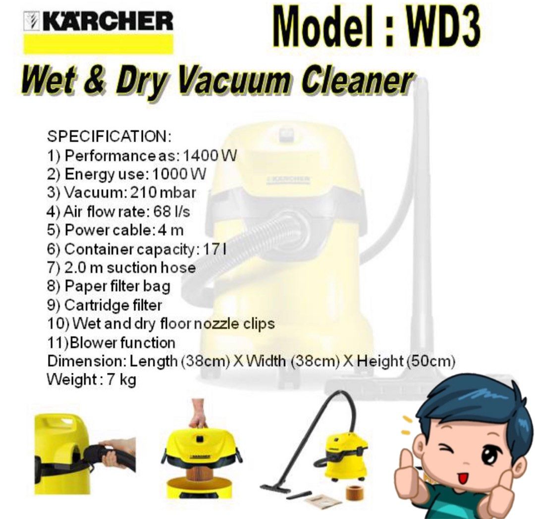 Karcher WD3 Wet & Dry Vacuum Cleaner, TV & Home Appliances, Vacuum Cleaner & Housekeeping on ...