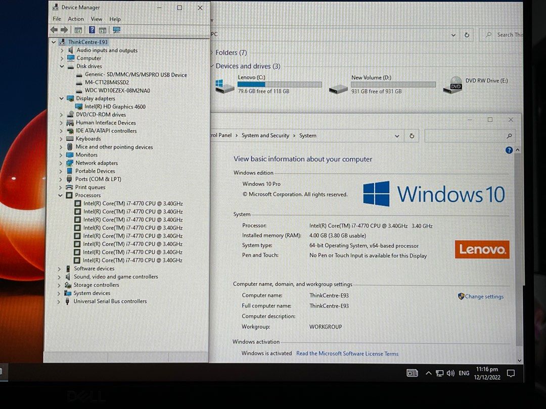 LENOVO ThinkCentre Business Office Desktop Computer PC CPU intel ...