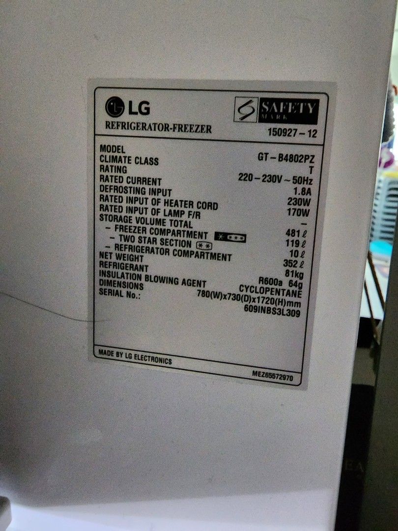 LG fridge 480l , 3ticks.. for sale, TV & Home Appliances, Kitchen Appliances, Refrigerators ...