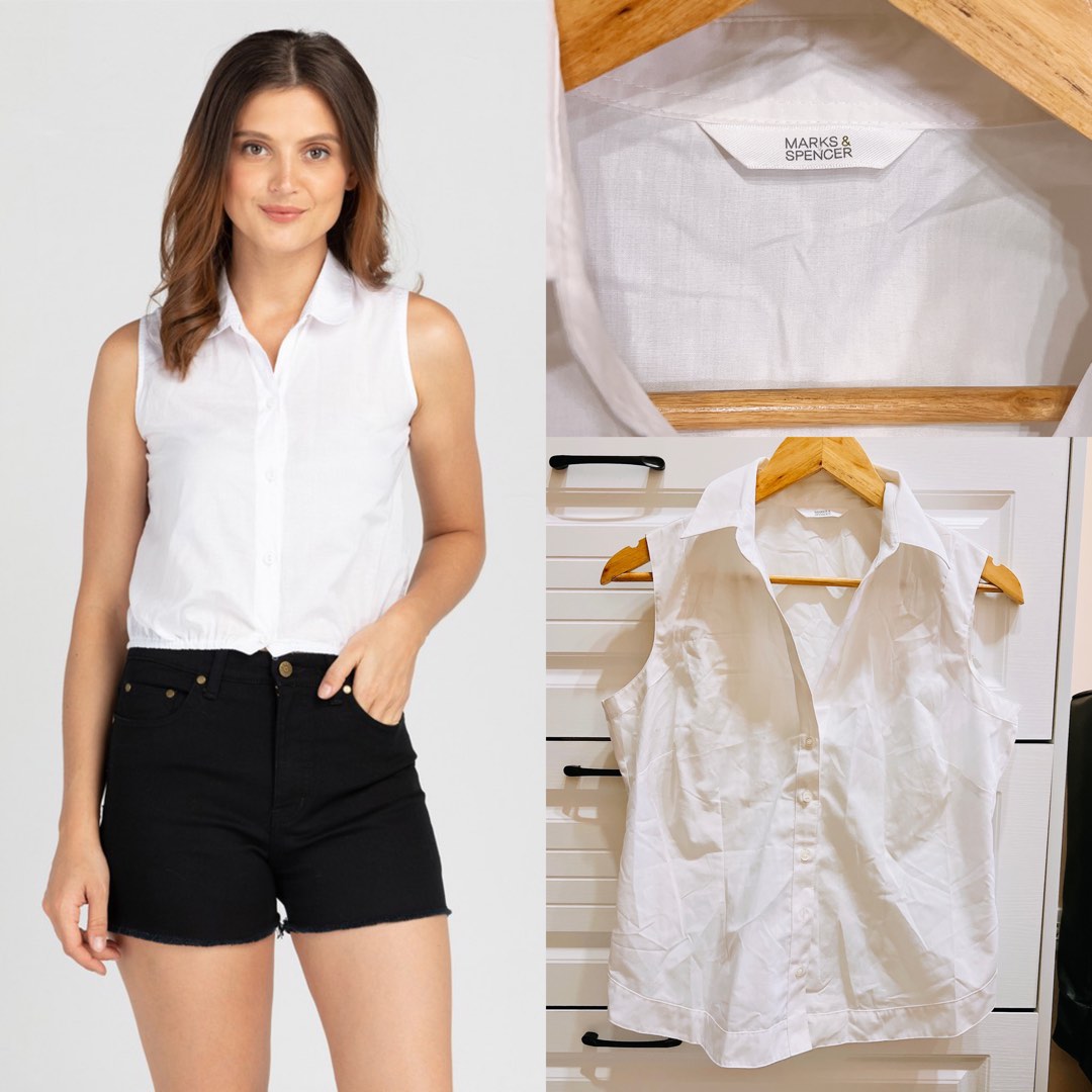 Marks & Spencer White Collared Classy Top, Women's Fashion, Tops ...