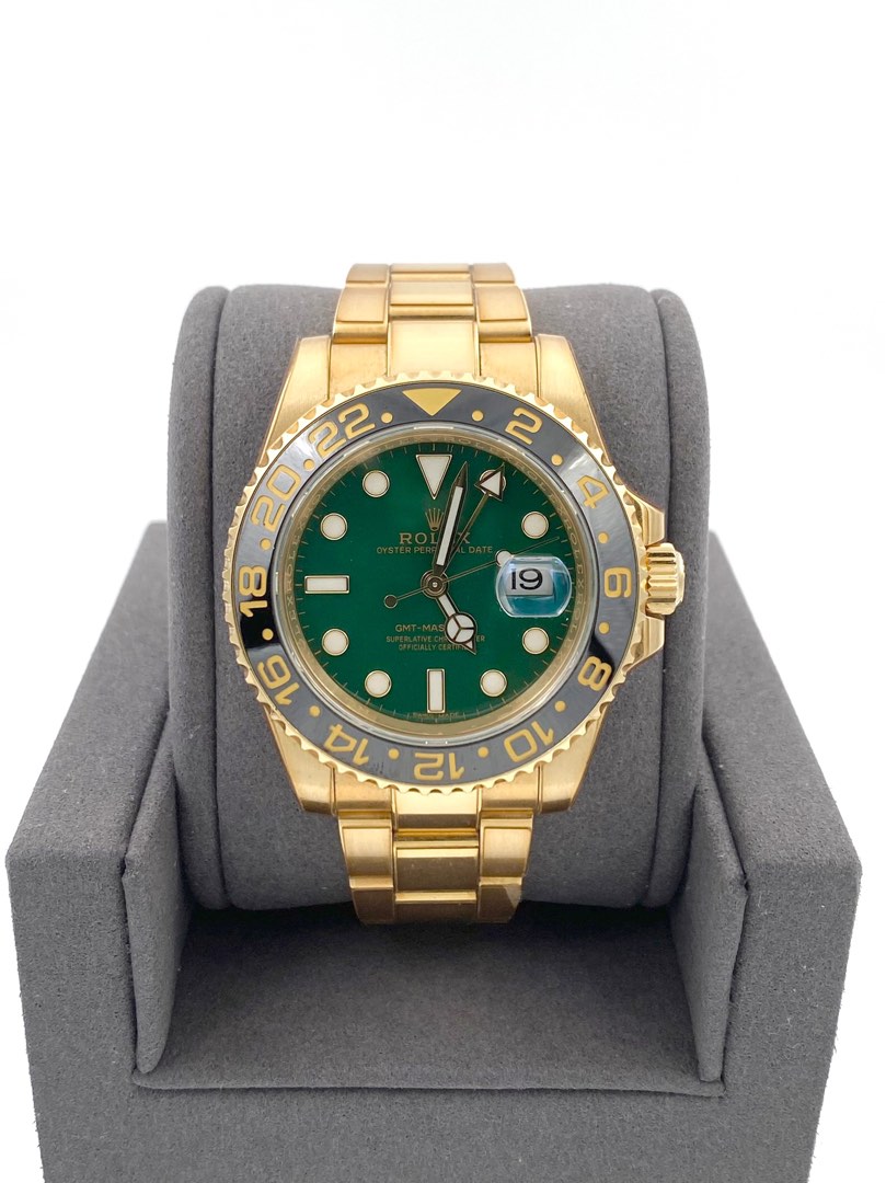 Mint 2016 Rolex GMT Master II Full Yellow Gold Jade Green Dial 116718LN ...