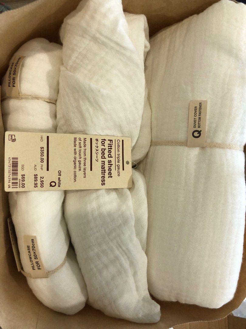 Muji cotton triple gauze sheet set, Furniture & Home Living, Bedding ...