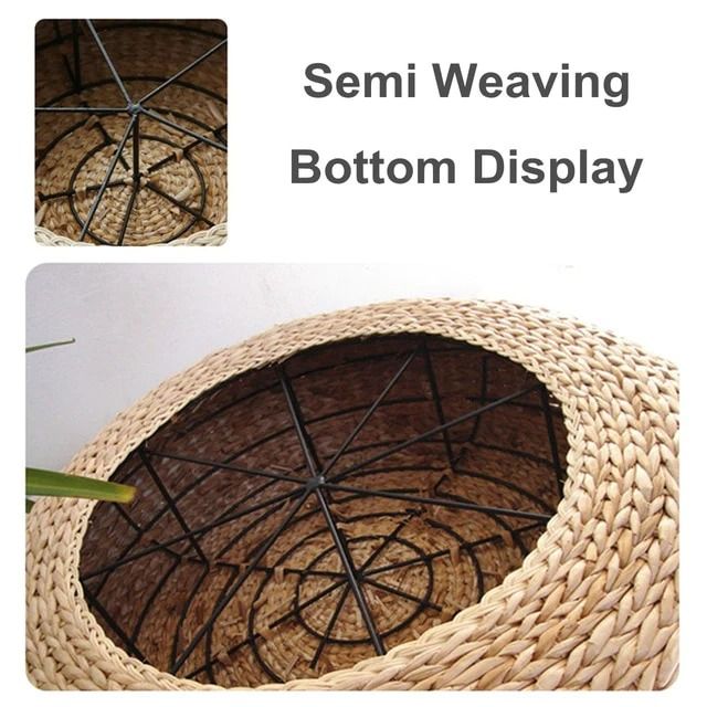 Nashi Rattan Straw Round Floor Seat Cushion Weaved Rope Steel Frame ...