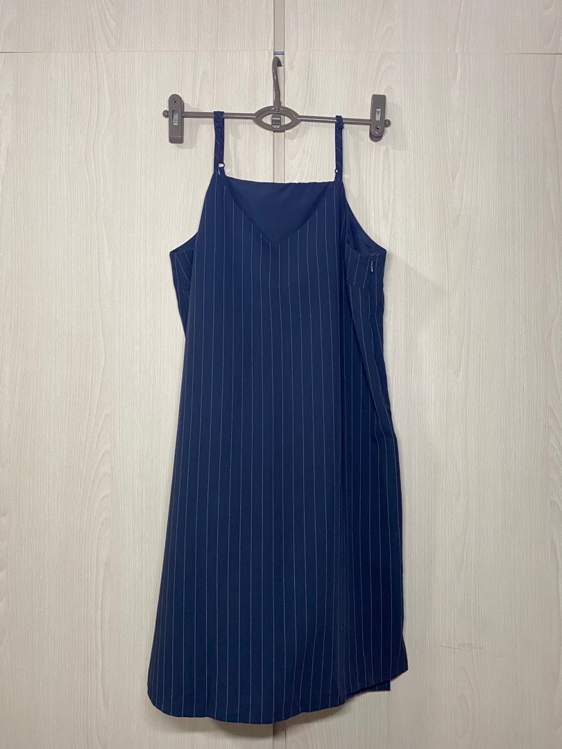Navy Blue Striped Smart Casual Dress, Women's Fashion, Dresses & Sets ...