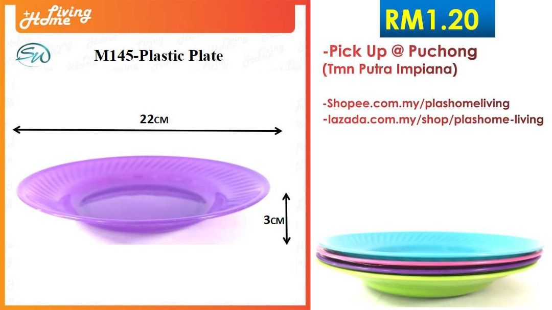 Plastic Plate 22cm Pinggan Plastik 22cm- M145 Made in Malaysia ...
