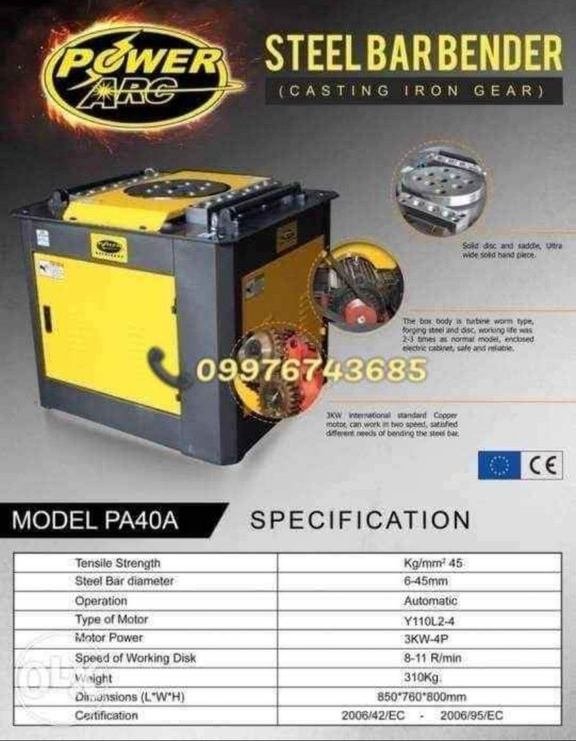 POWER ARC 6-45mm Automatic Rebar Bender, Commercial & Industrial ...