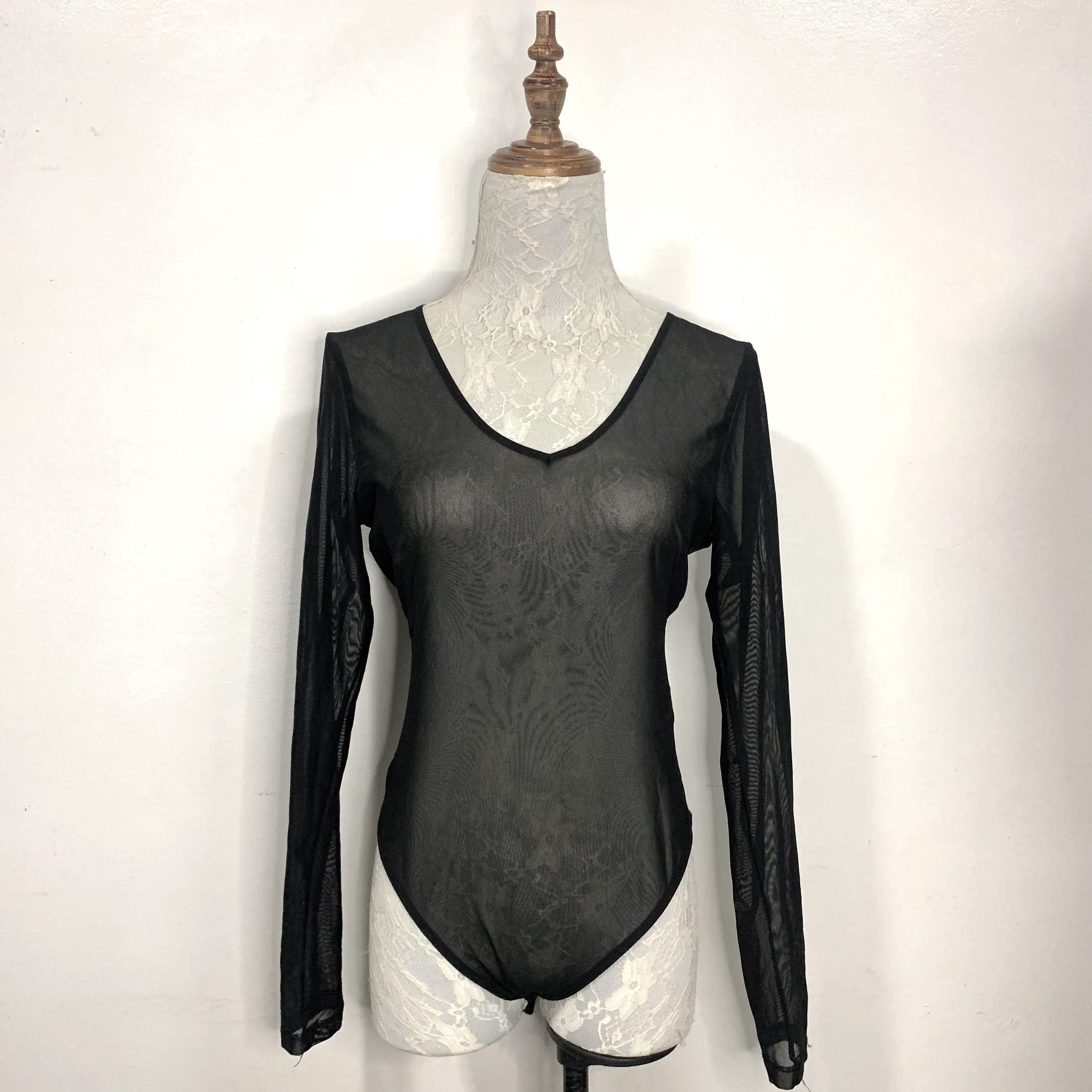 PRIMARK basic black mesh sheer see through longsleeves bodysuit, Women ...