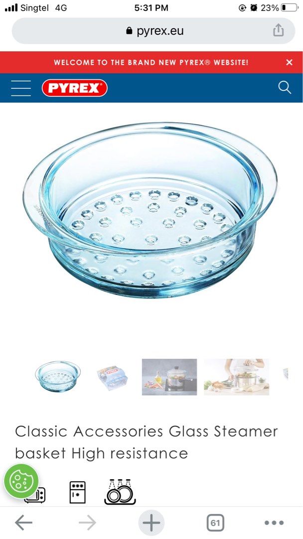 Pyrex steam basket - 2L / 20cm, Furniture & Home Living, Kitchenware ...