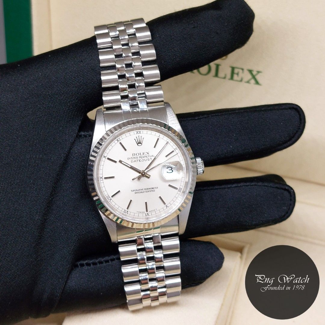 Rolex 36mm Fluted Bezel Stainless Steel Casing Silver Baton Dial Unisex ...