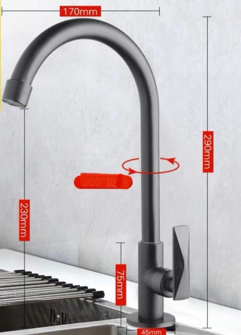 Single Cold Tap | Black Titanium Kitchen Tap Faucet | 360 Degrees ...