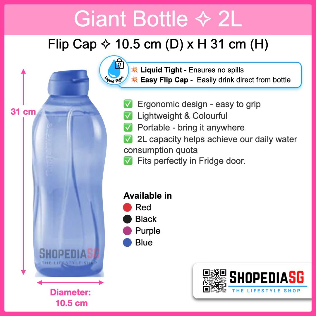 [SSG] Giant Water Bottle 2L Flip Cap BPA Free Liquid Tight 100% Authentic Tupperware Eco Bottle ...