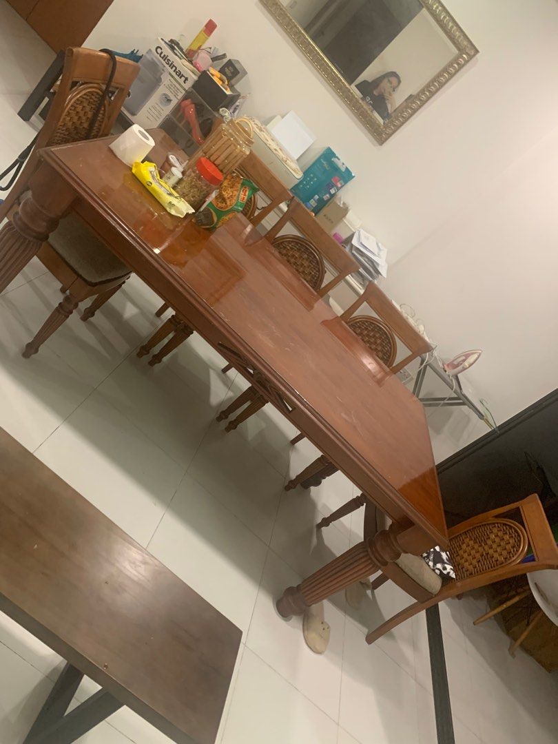 True wood tables with 6 chairs, Furniture & Home Living, Furniture ...