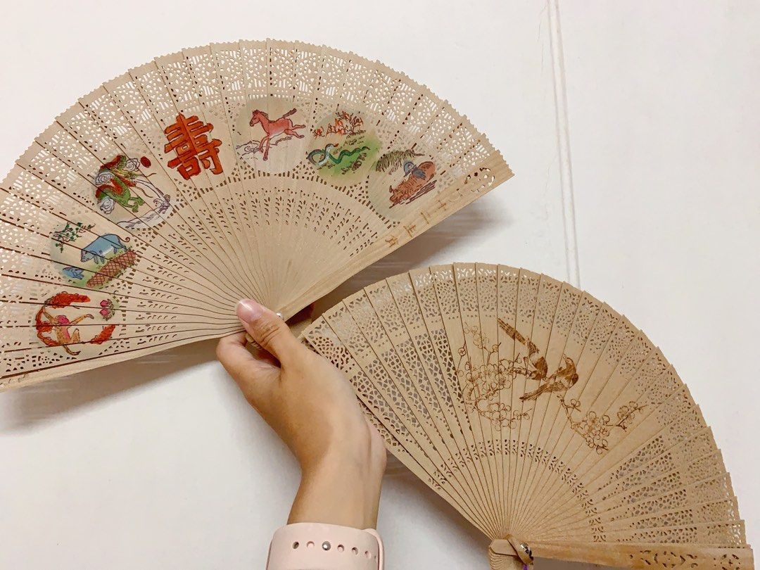 Vintage Oriental Chinese Fan, Paper foldable fan, sandalwood fan ...