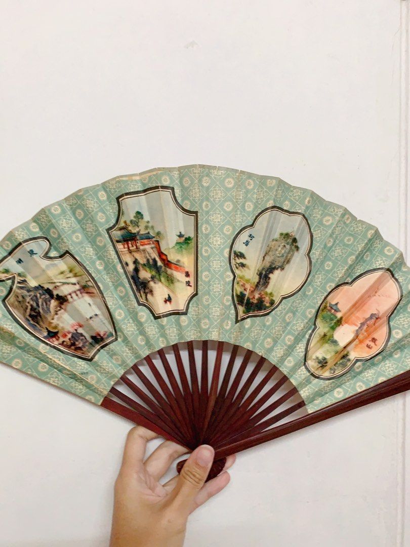 Vintage Oriental Chinese Fan, Paper foldable fan, sandalwood fan ...