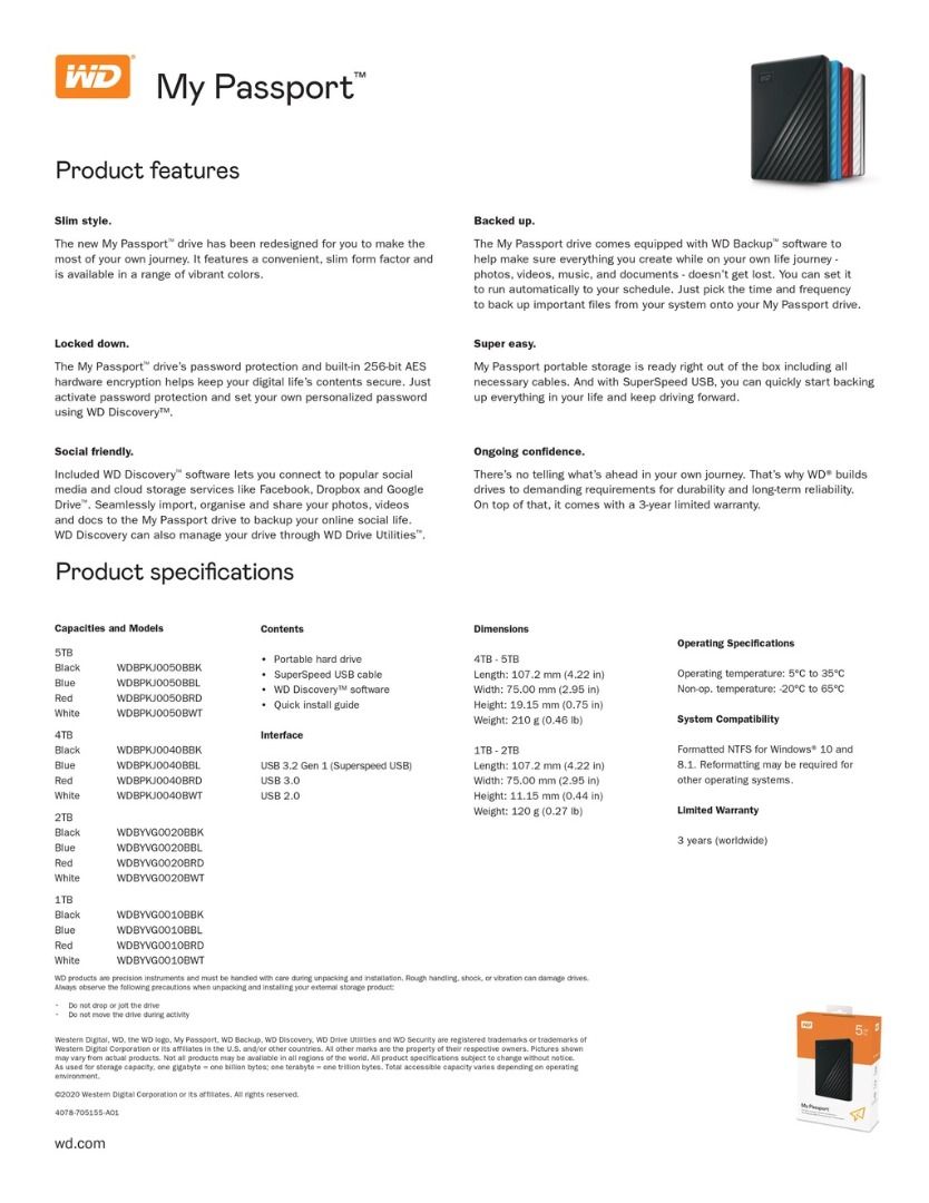 Wd My Passport 5tb Black Portable Hard Disk Drive New Computers And Tech Parts And Accessories