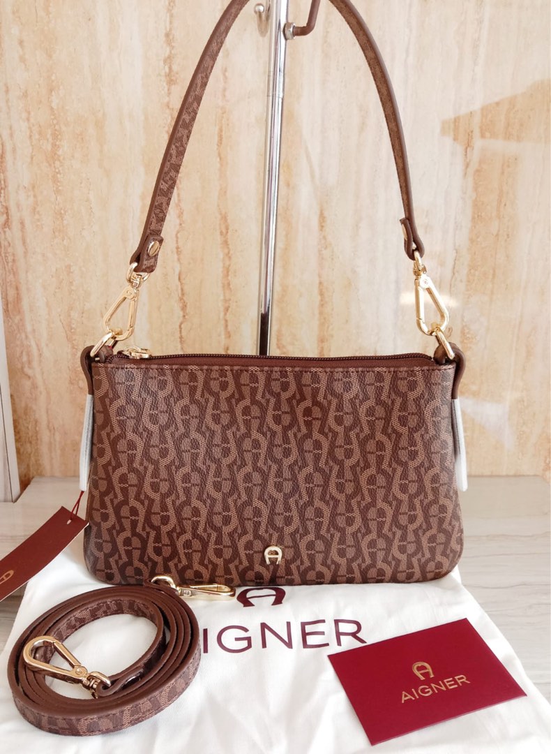 Aigner Valentina Crossbody Brown, Barang Mewah, Tas & Dompet di Carousell