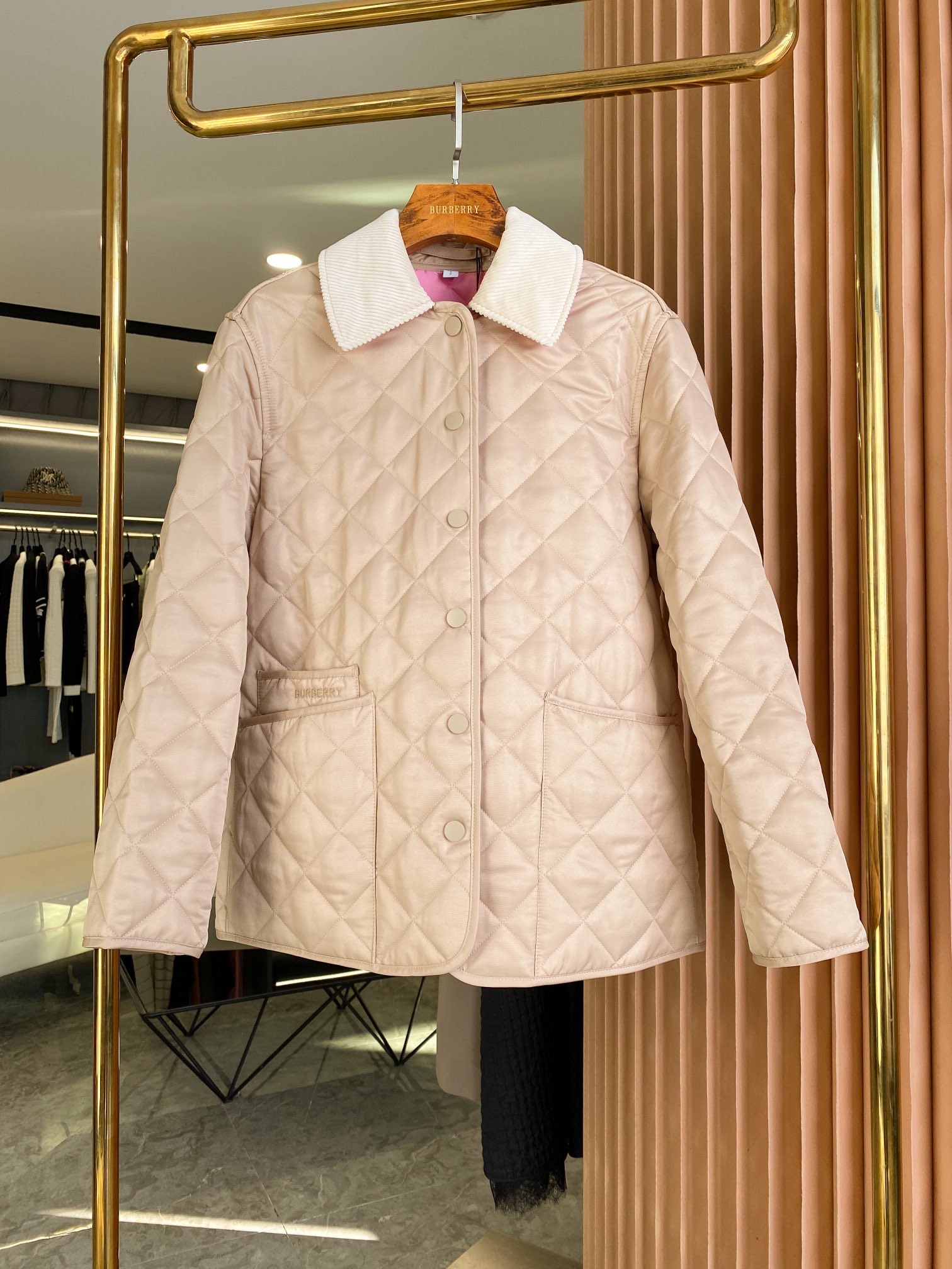 Authentic Burberry Corduroy Collar Diamond Quilted Pink Barn Jacket ...