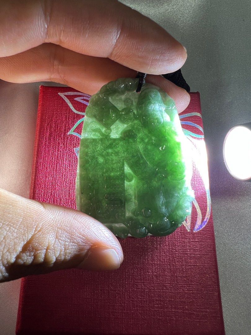 Burmese Jadeite Type A Full Green Jade God of Fortune Necklace, Women's ...