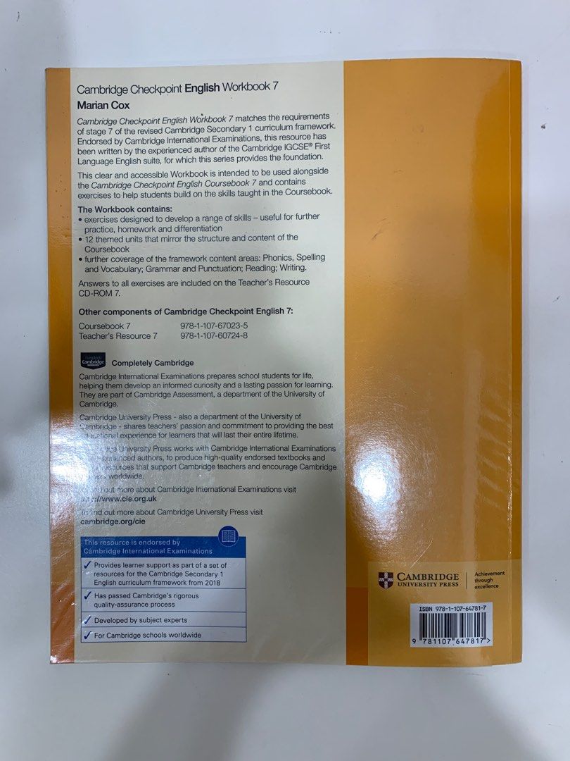Cambridge Checkpoint English Workbook 7 Hobbies Toys Books Cambridge Checkpoint English Workbook 7 Hobbies Toys Books