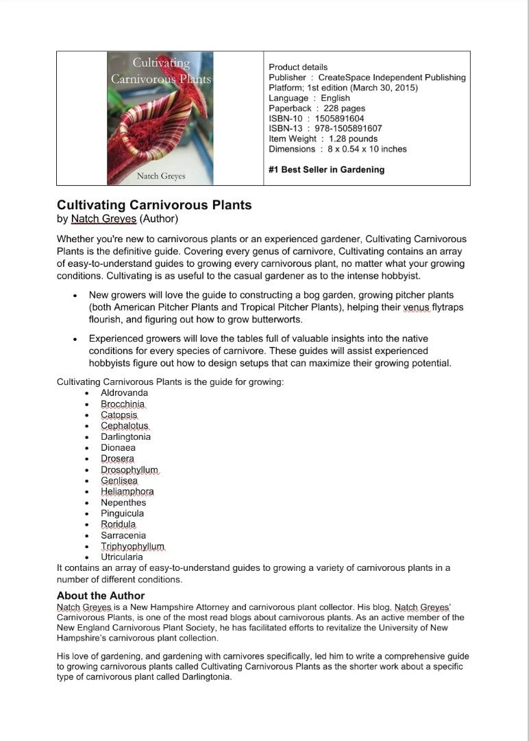 Carnivorous Plants Book, Hobbies & Toys, Books & Magazines, Fiction ...
