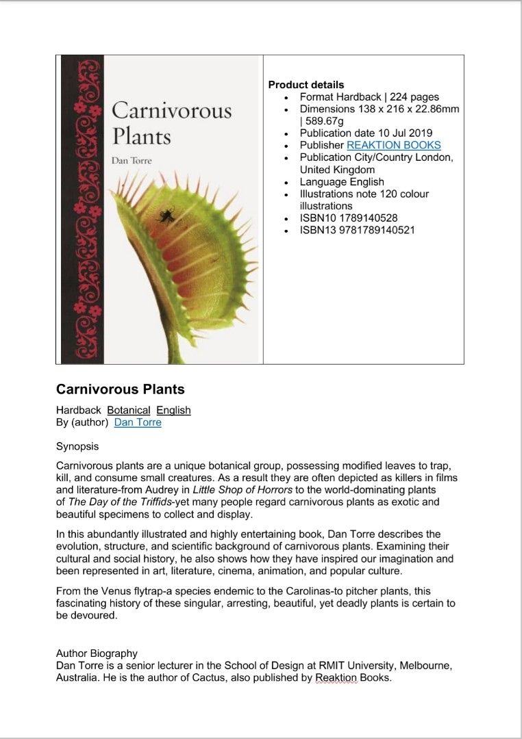 Carnivorous Plants Book, Hobbies & Toys, Books & Magazines, Fiction ...